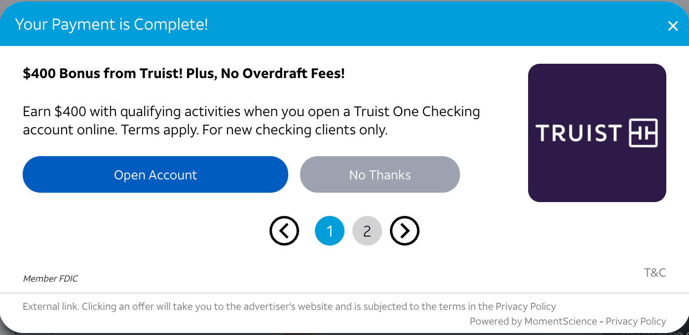 Truist One Checking $400 Promotion - 银行账户 - 美卡论坛